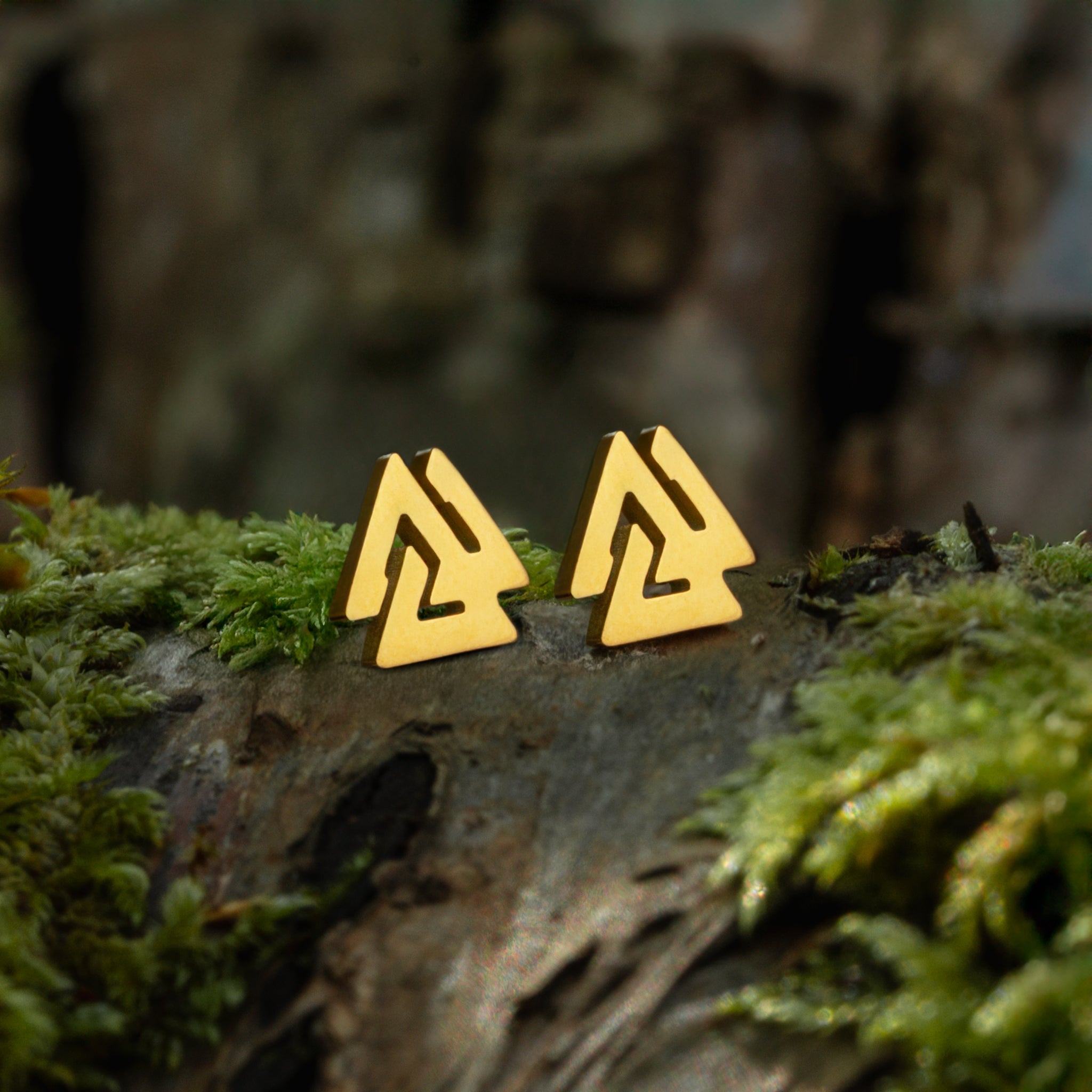 Stud Earring, Valknut Gold Plated – Grimfrost Intl